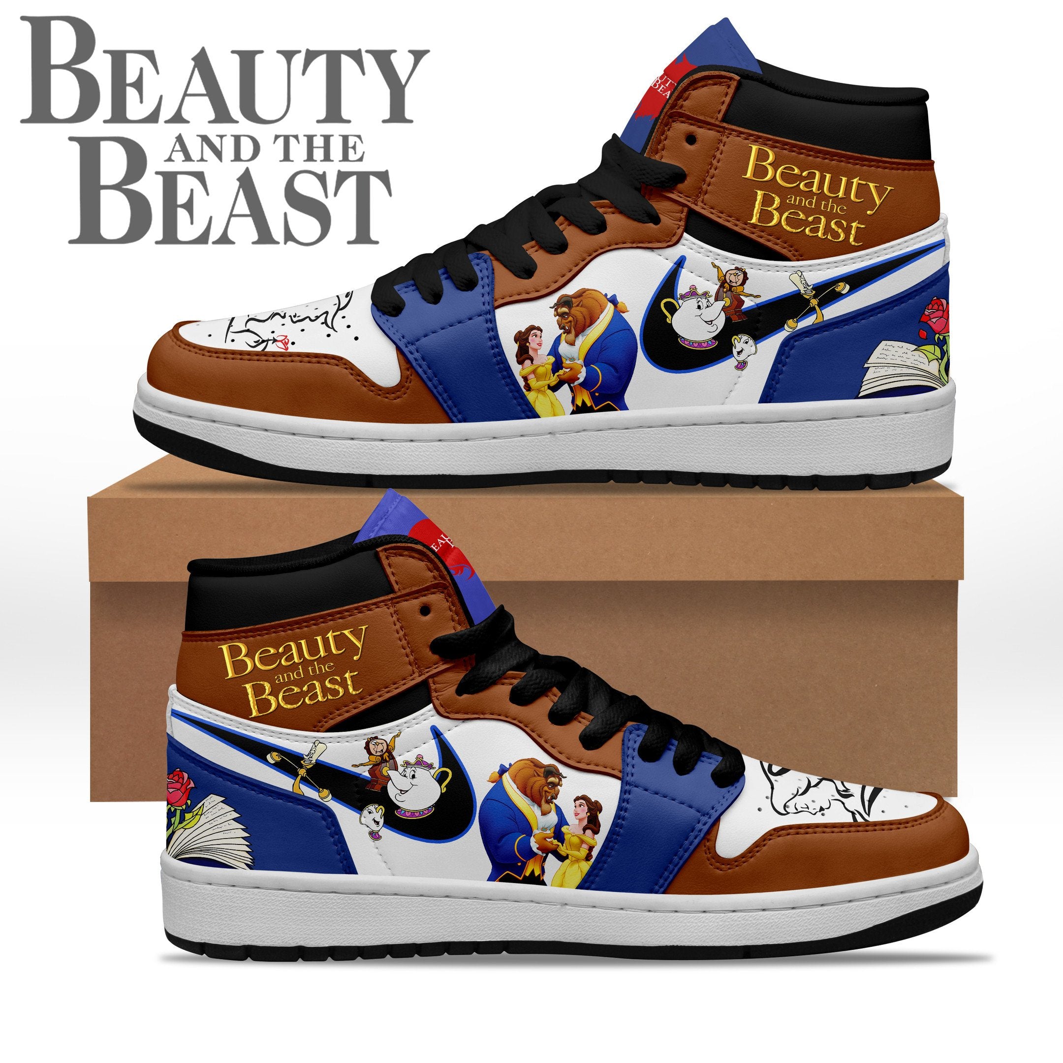 Ideafootwear Beauty and the Beast AJ1 High Sneakers Shoes For Men And ...