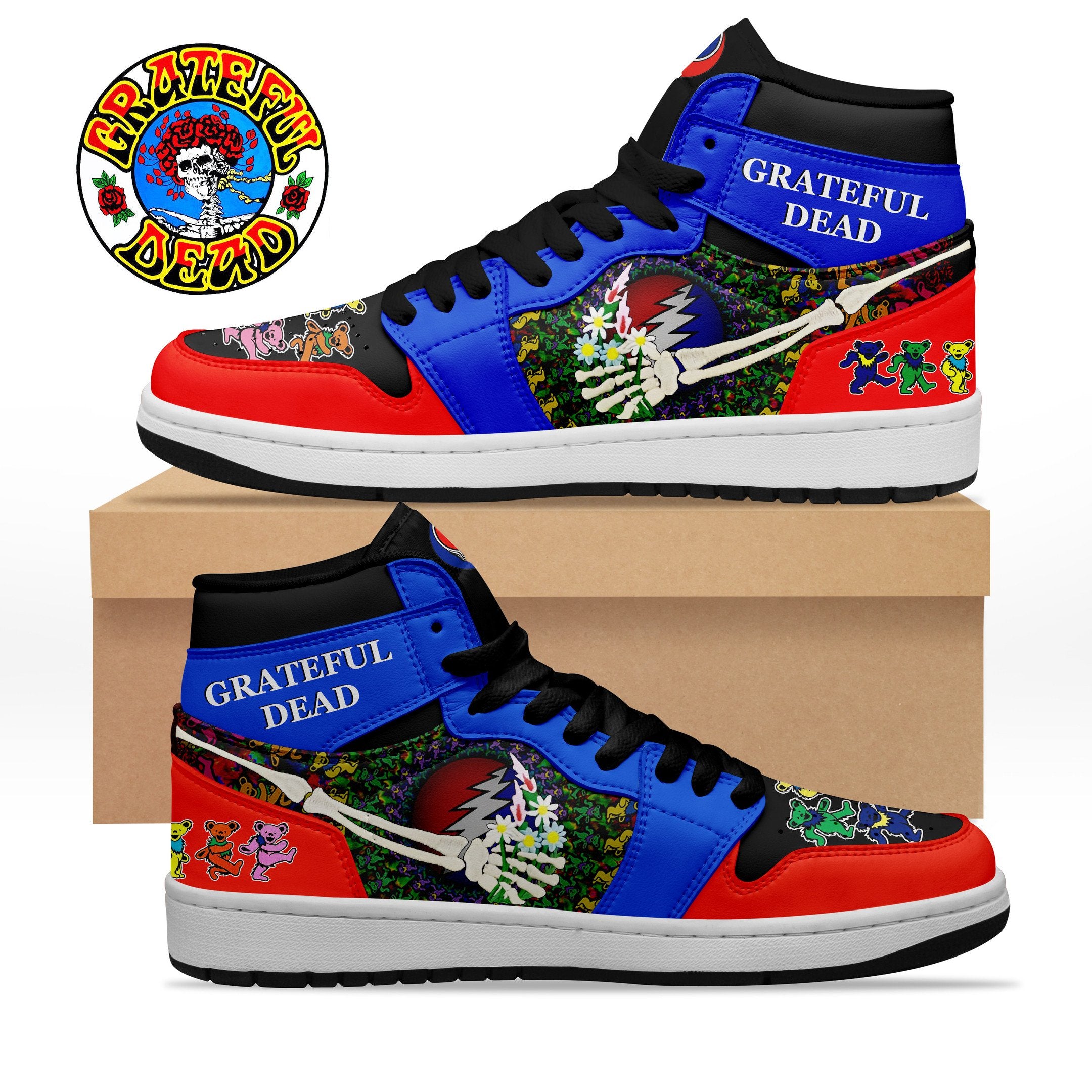 Ideafootwear Grateful Dead AJ1 High Sneakers Shoes For Men And Women 2 ...