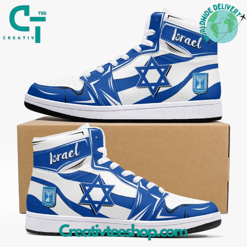 Ideafootwear Israel Flag AJ1 High Sneakers Shoes For Men And Women 1 ...