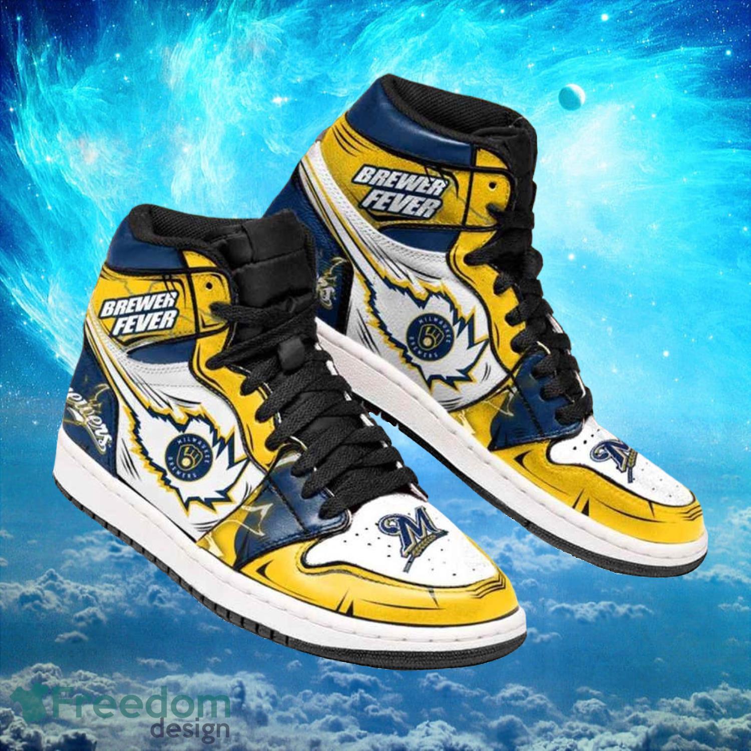 Ideafootwear Milwaukee Brewers AJ1 High Sneakers Shoes For Men And Wom ...
