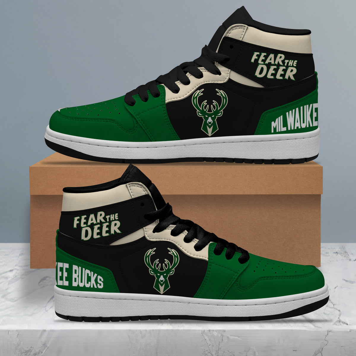 Ideafootwear Milwaukee Bucks AJ1 High Sneakers Shoes For Men And Women ...