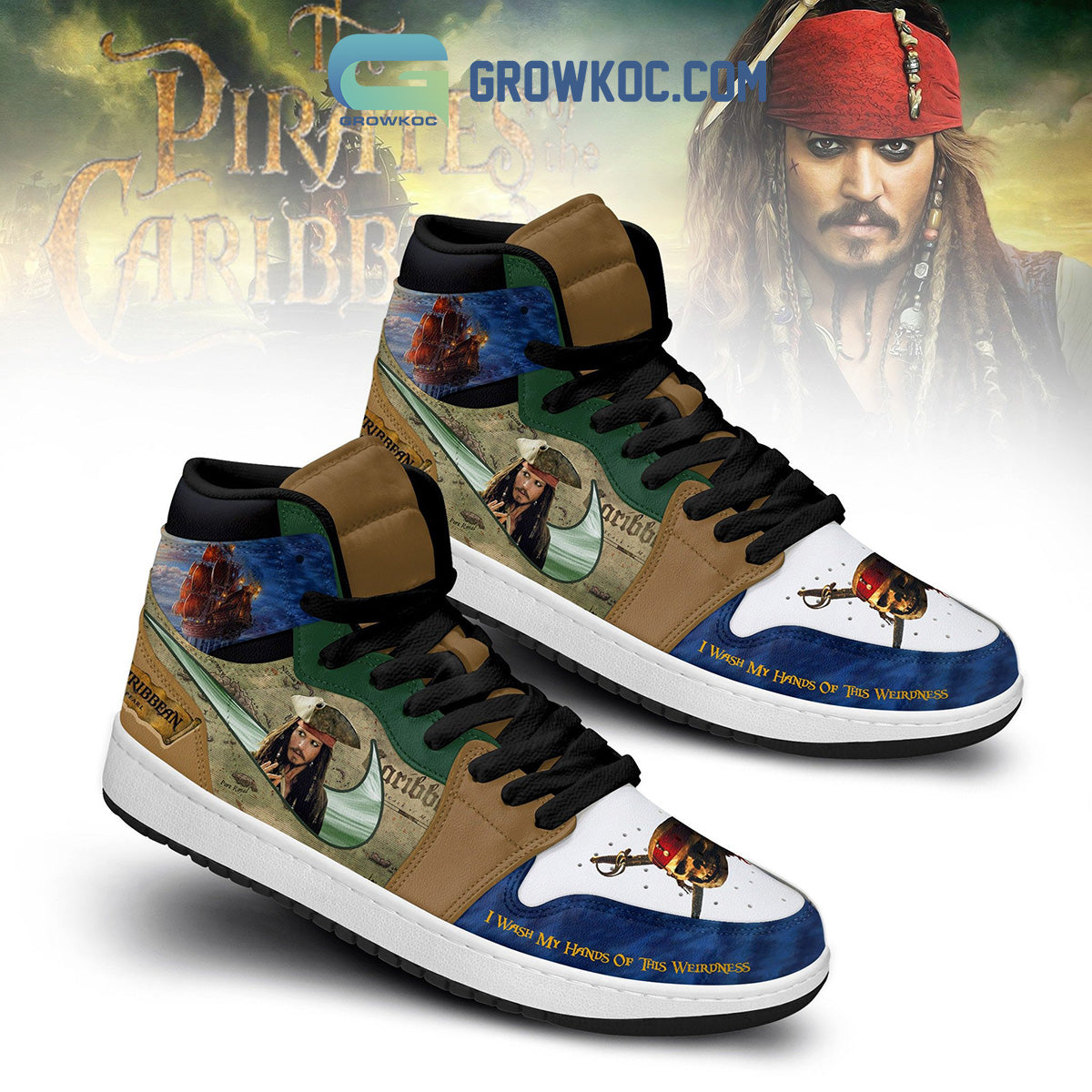 Ideafootwear Pirates of the Caribbean AJ1 High Sneakers Shoes For Men ...