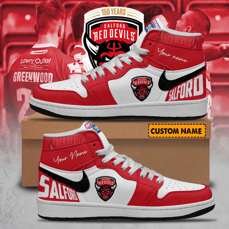 Ideafootwear Salford Red Devils AJ1 High Sneakers Shoes For Men And Wo ...