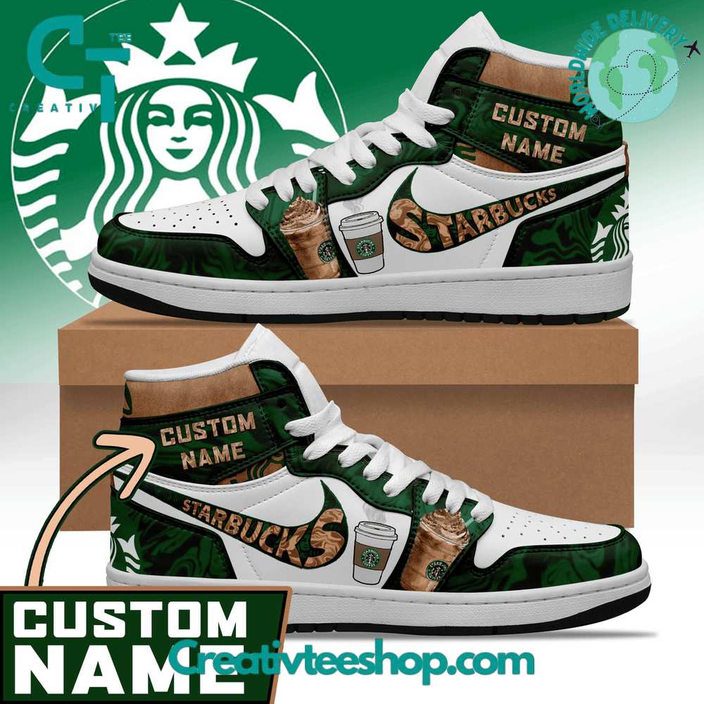 Ideafootwear Starbucks Coffee Cup AJ1 High Sneakers Shoes For Men And ...