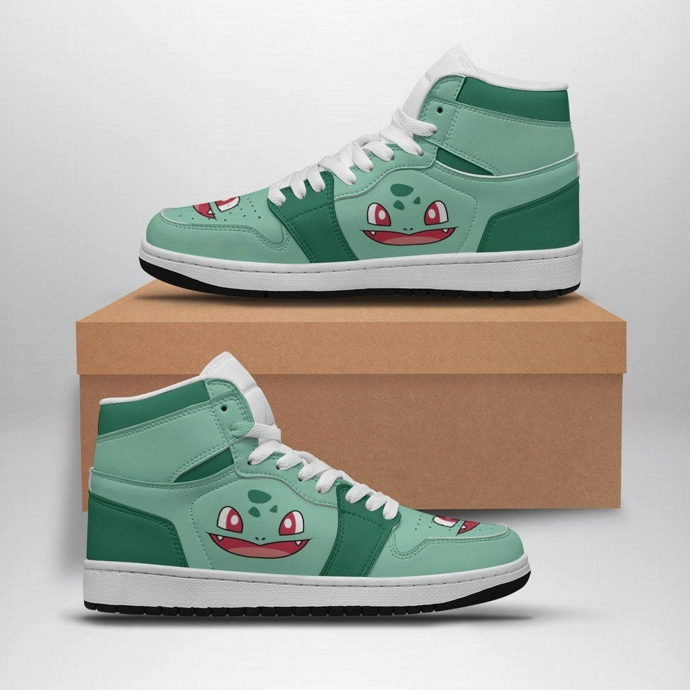 Ideafootwear Bulbasaur Face Pokemon AJ1 High Sneakers Shoes For Men And ...