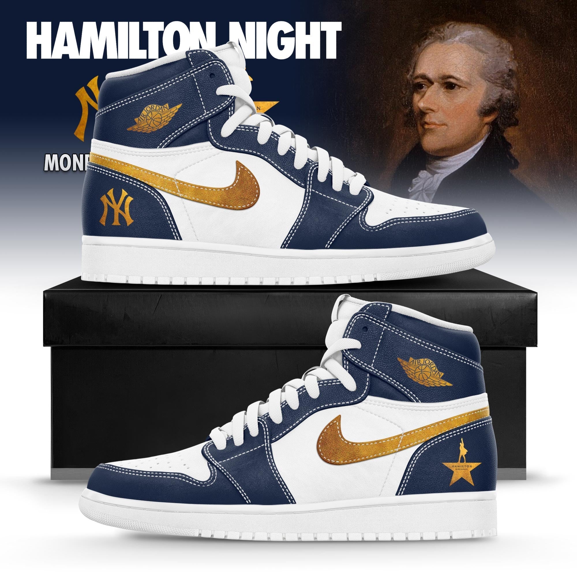 Ideafootwear New York Yankees x Hamilton Night AJ1 High Sneakers Shoes ...